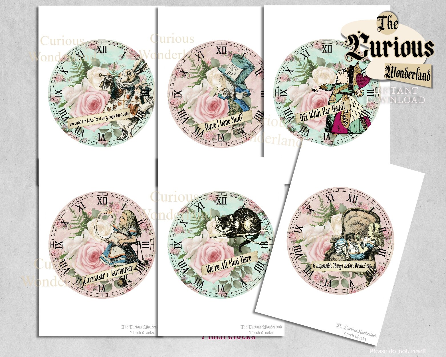 Shabby Chic Alice in Wonderland Quote Clocks Printable - Etsy