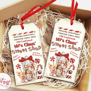 Mrs Claus Sweet Shop Tags, Printable Tags, Sweet Treat Tags, Instant ...