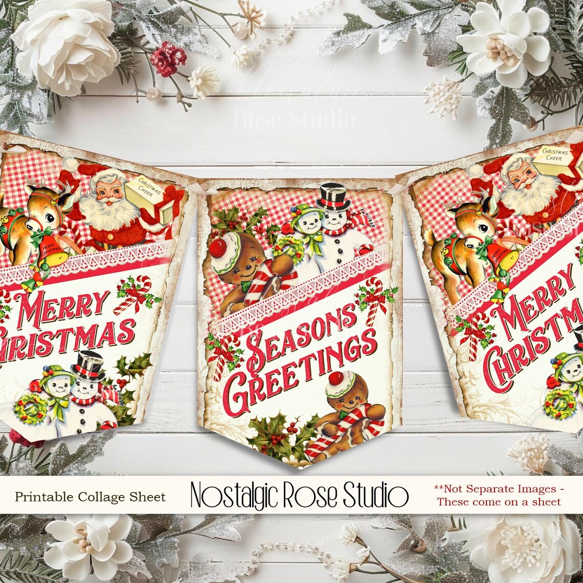 Retro Christmas Santa Banner Flag Bunting | INSTANT DOWNLOAD ...