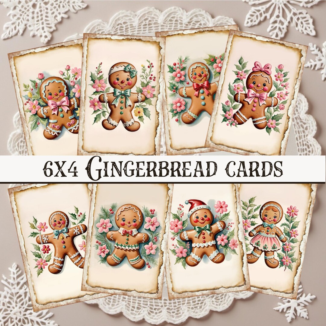 Vintage Gingerbread Christmas 6x4 Signs Collage Sheet, Journal Cards ...
