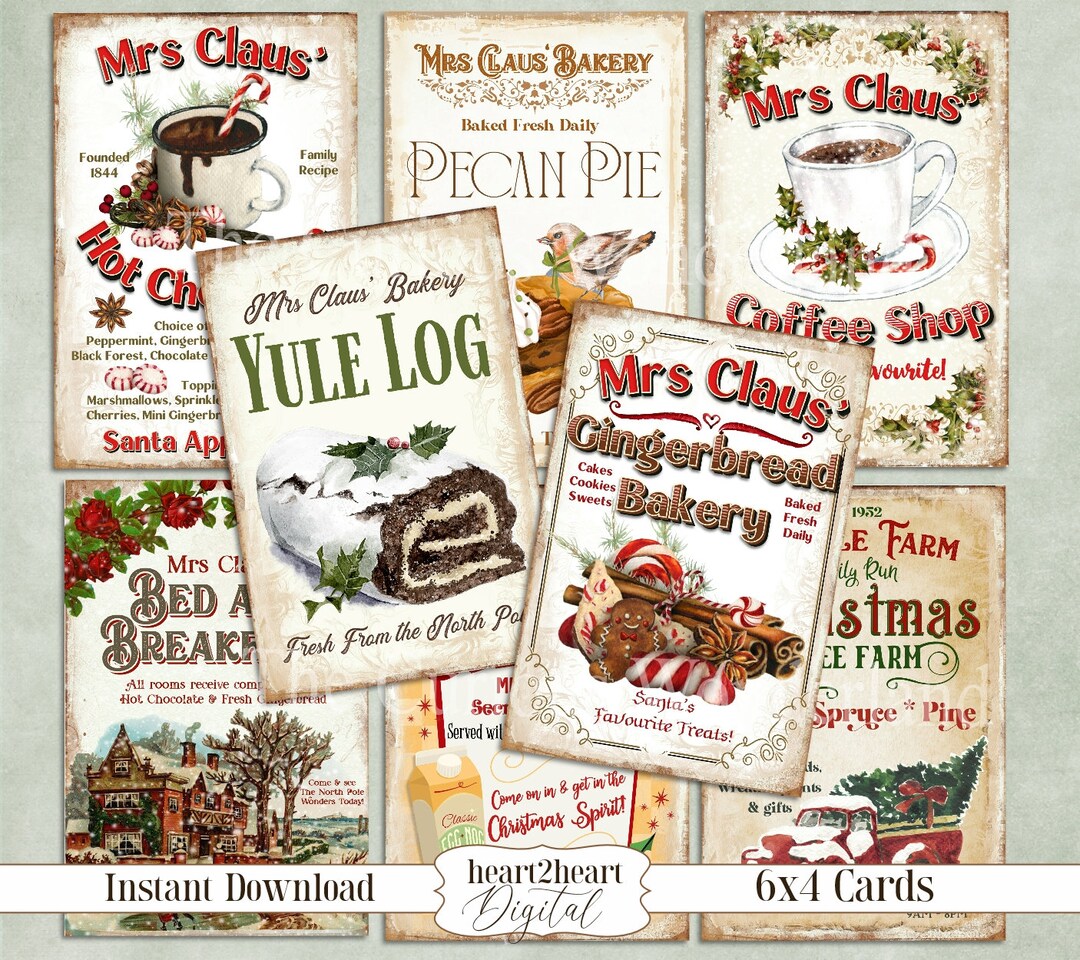 Vintage Mrs Claus Christmas 6x4 Labels Collage Sheet, Sign, Journal ...