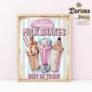 Retro Milkshake Sign - INSTANT DOWNLOAD - Printable Sign - Wall Decor ...
