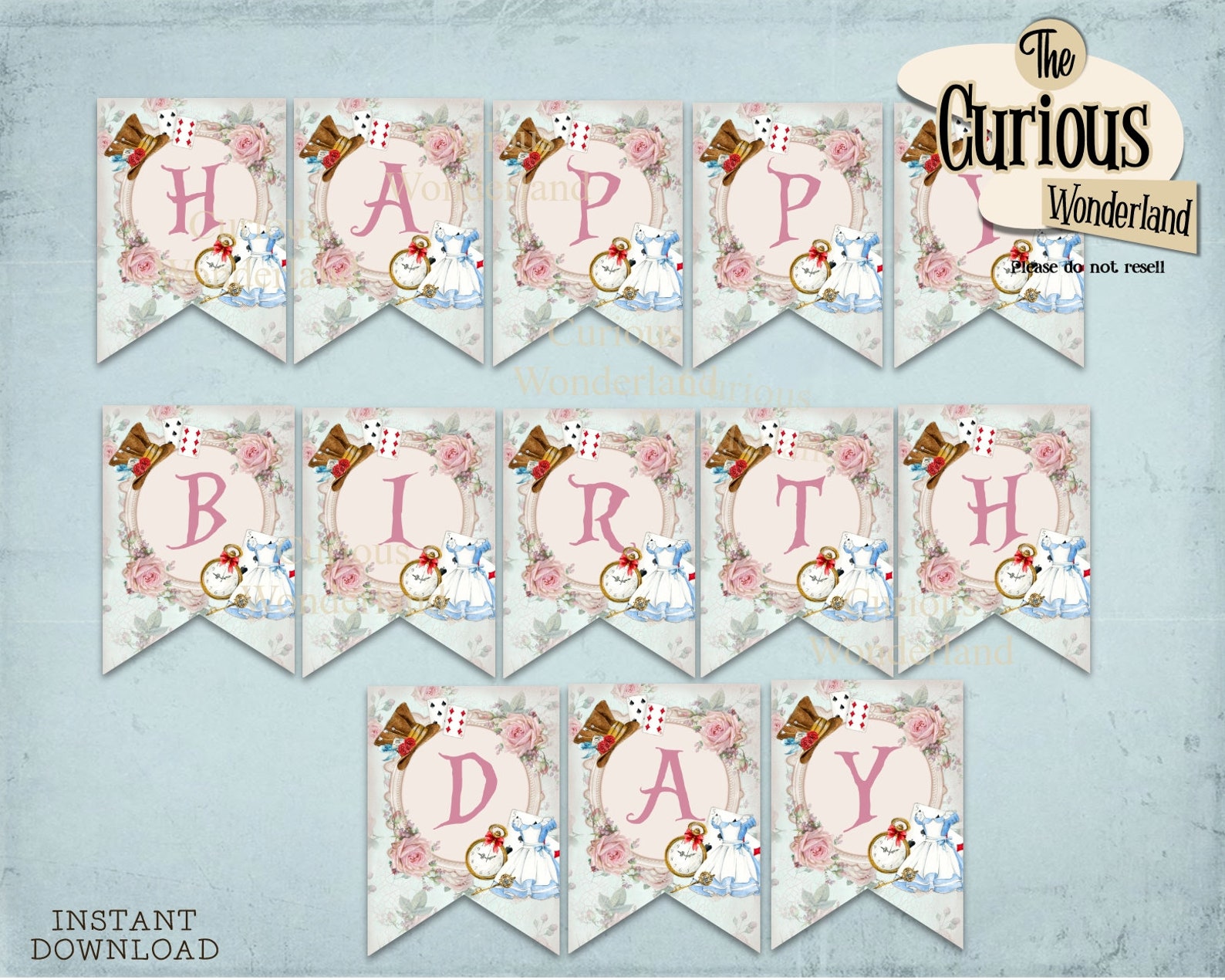 Alice in Wonderland Happy Birthday Bunting Printable Banners | Etsy