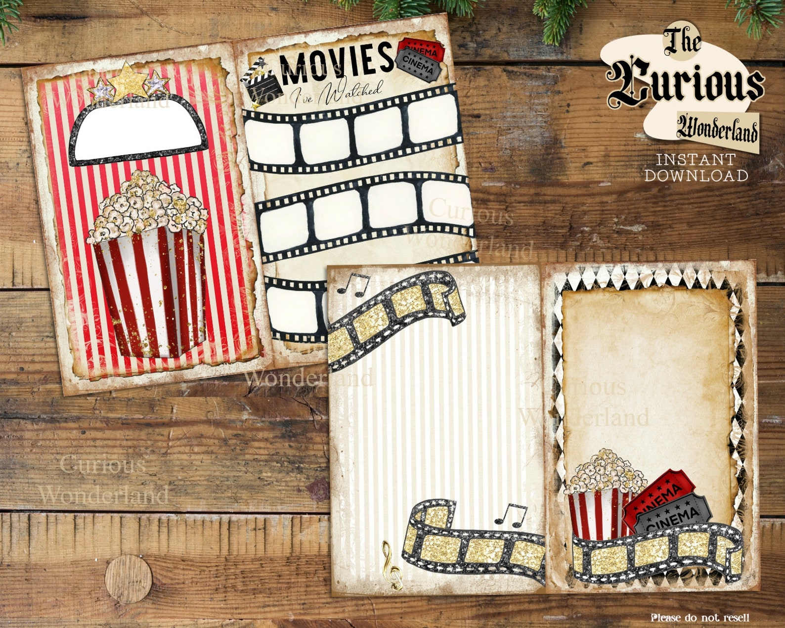 Vintage Movie Junk Journal Ephemera Films Pack Digital Download Tags ...