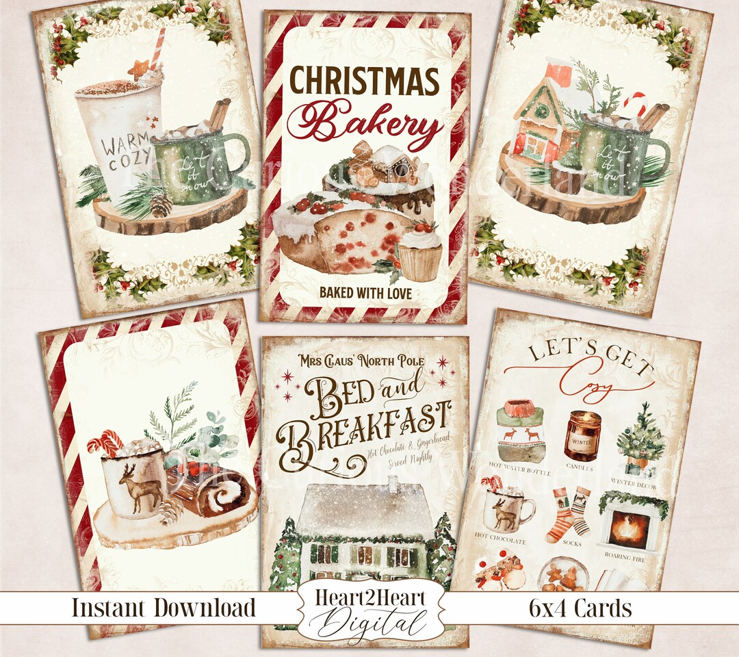 Rustic Christmas Bakery 6x4 Cards, Digital, Collage Sheet Printable ...