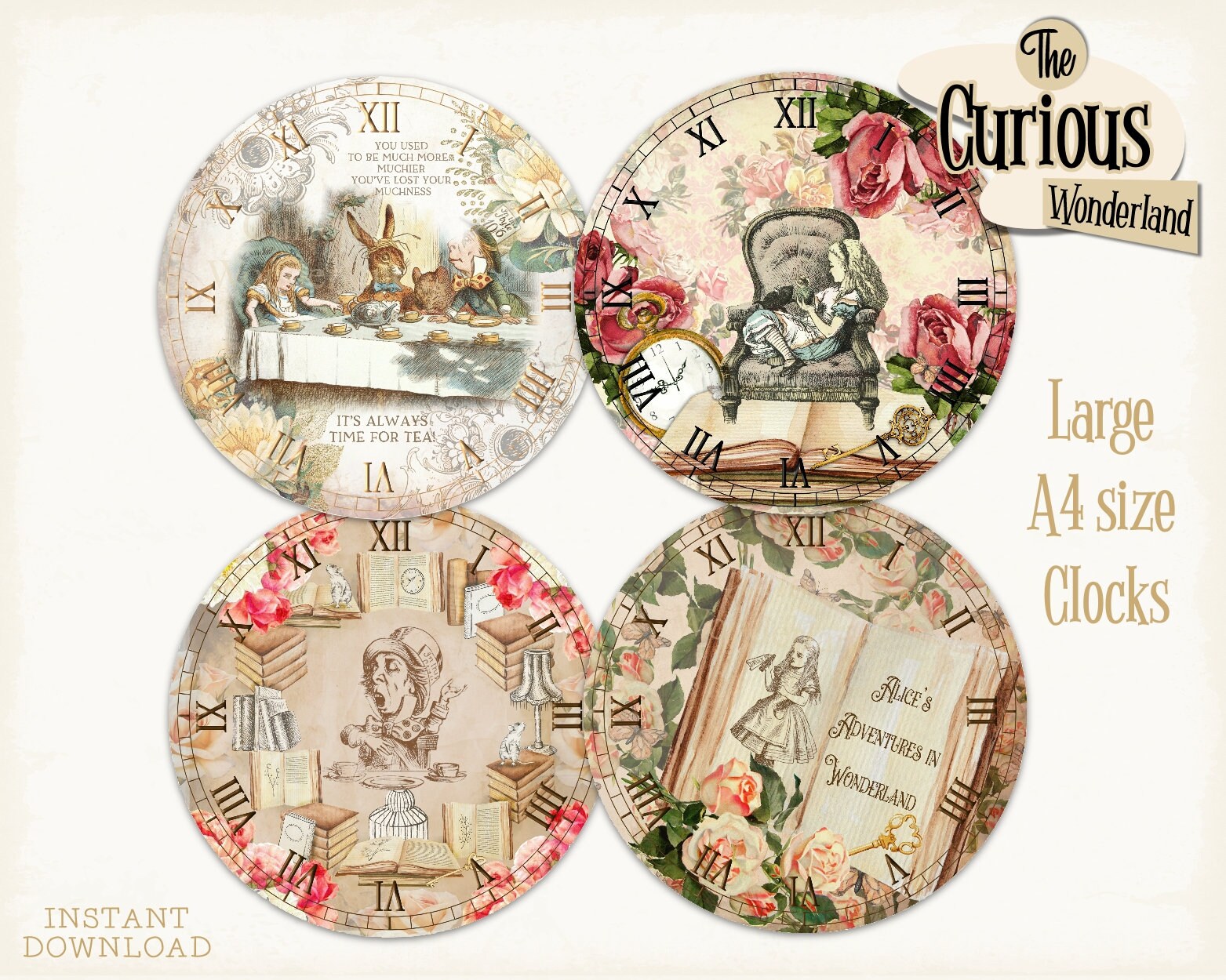 Alice in Wonderland Clocks Printable Clocks Digital - Etsy
