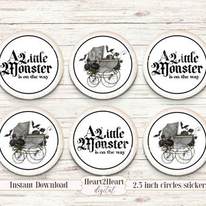 Goth Baby Shower Circle Tags DIY Gift Labels 2.5 Inches Printable ...