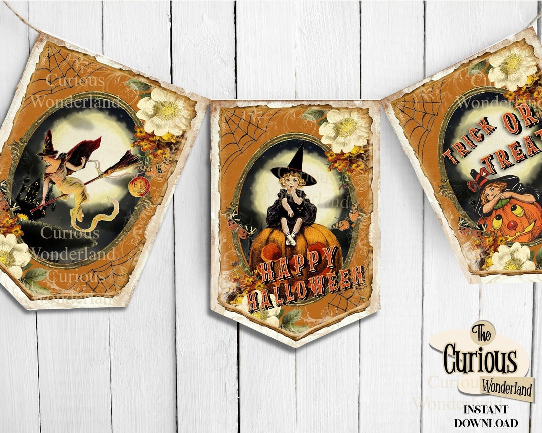 Vintage Witch Halloween Banner - INSTANT DOWNLOAD - Halloween Party ...