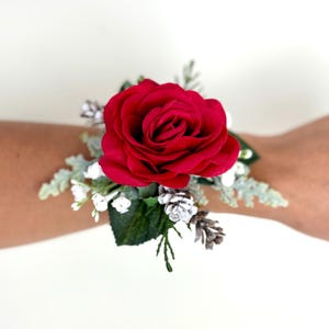Red Wedding Corsage , Christmas Winter Red Wrist Corsage , Red Rose ...