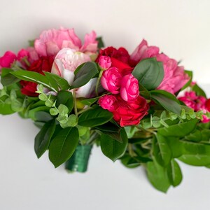 Pink Cascading Bouquet, Pink and Red Wedding Bouquet, Pink Peonies ...