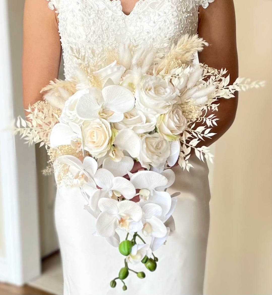 White Orchid Cascading Bouquet