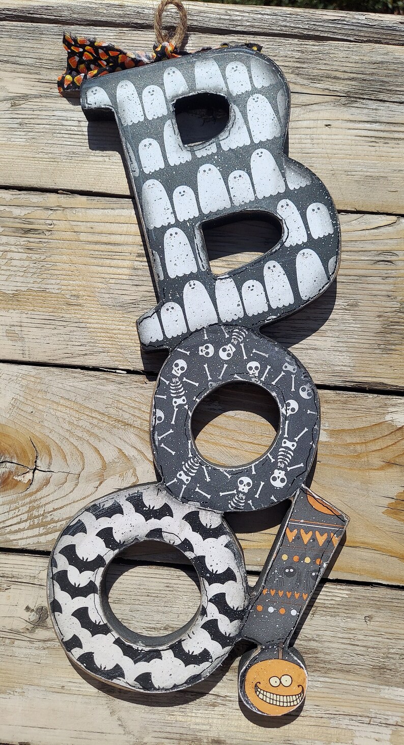 Boo Wall Sign Halloween Door Decor Wall Decor Ghosts Bats Skeleton - Etsy