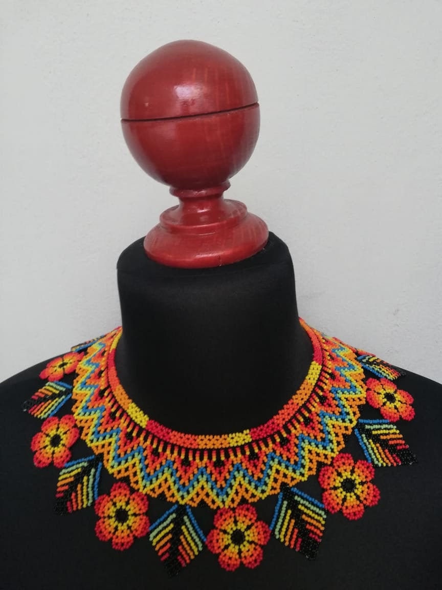 Huichol Necklace Mexican Choker Beaded Choker Colorful - Etsy Singapore