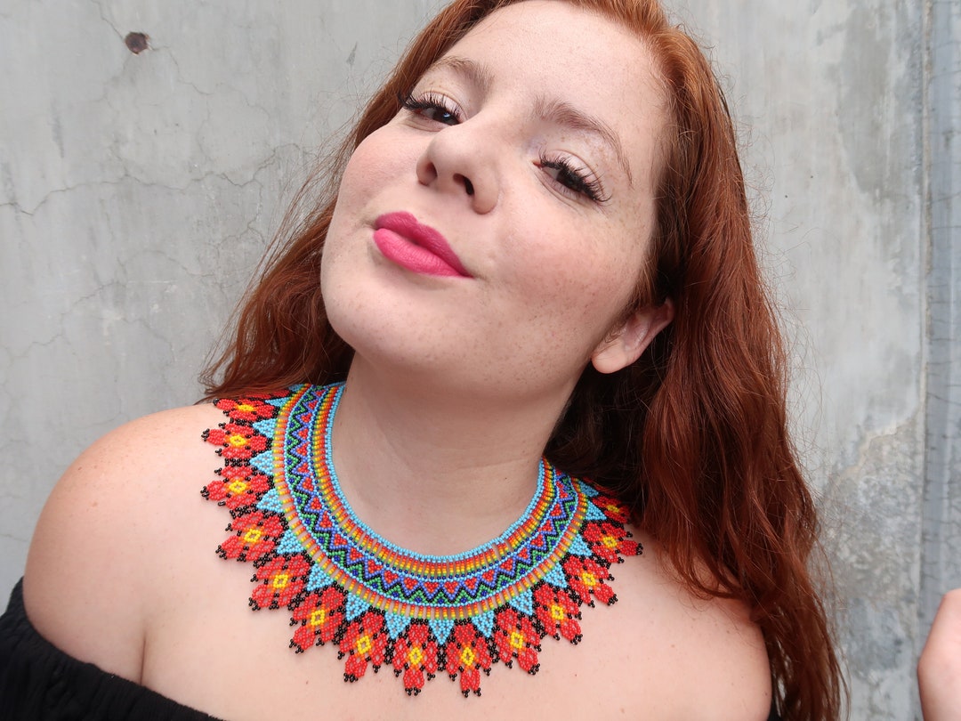 Huichol Choker Boho Necklace Huichol Necklace Mexican - Etsy