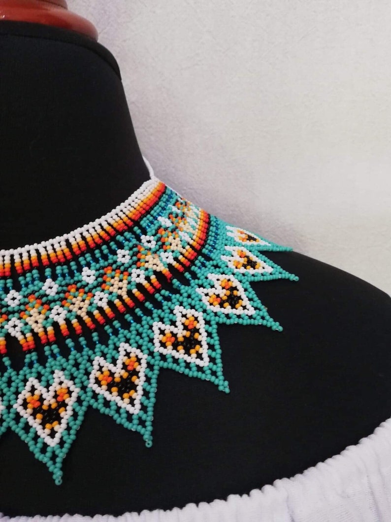 Huichol Necklace Mexican Choker Beaded Choker Colorful Etsy