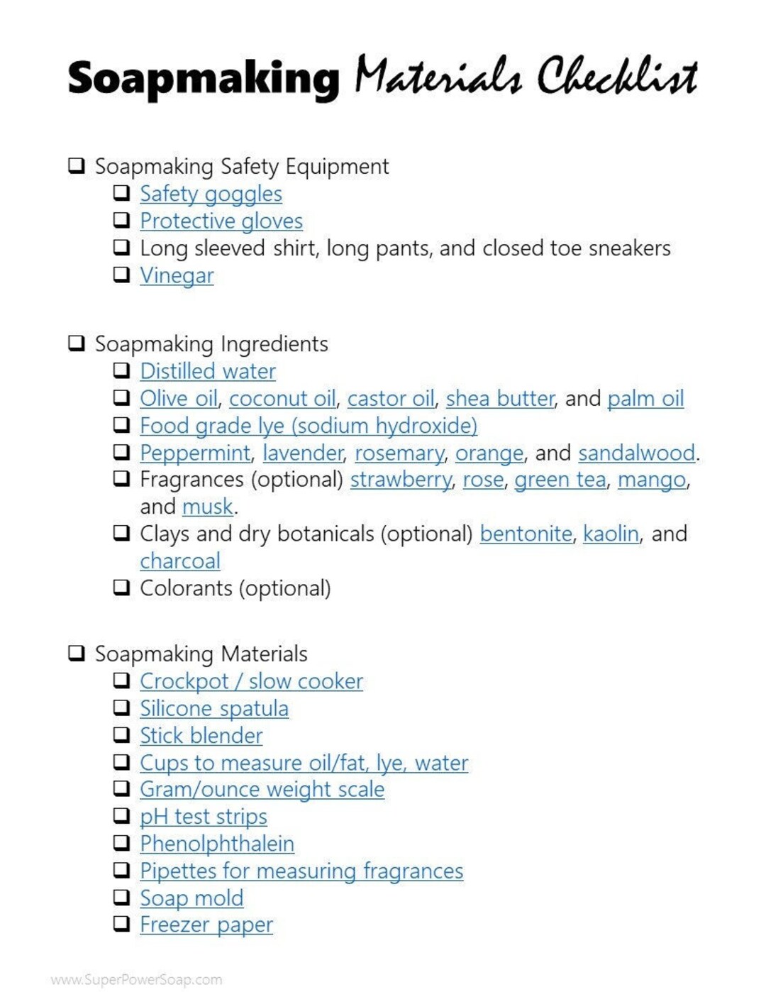 Soapmaking Materials Checklist - Etsy