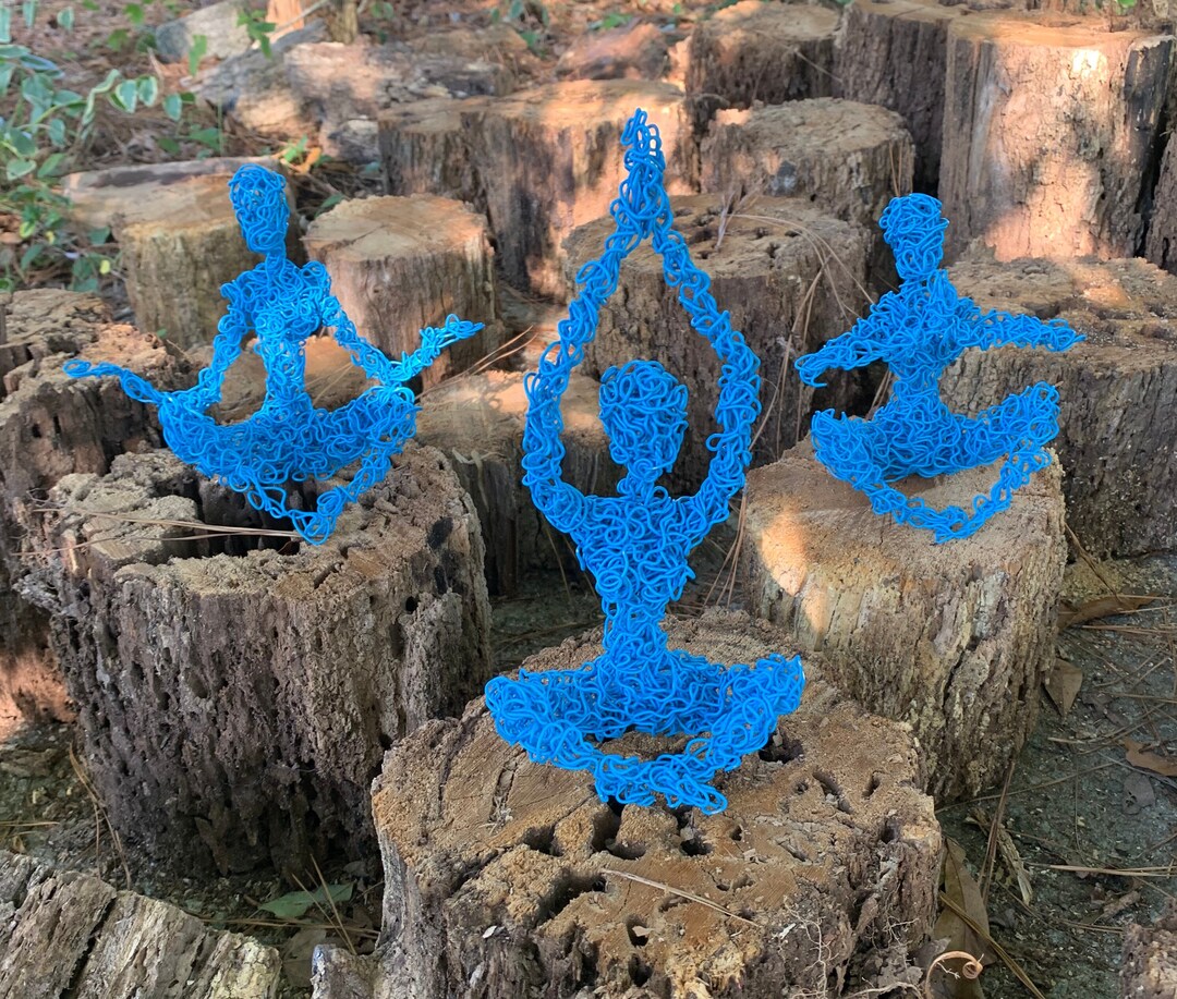 Blue Wire Art Yoga Pose Galvanized Steel Wire Sculptures Doing Yoga ...