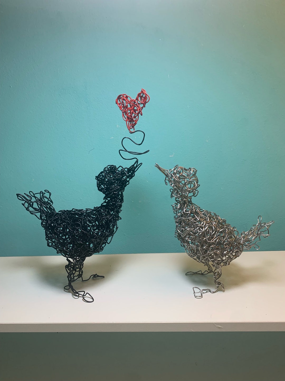 Aluminum Wire Love Birds Twisted Wire Art Silver Sculpture Paint and ...