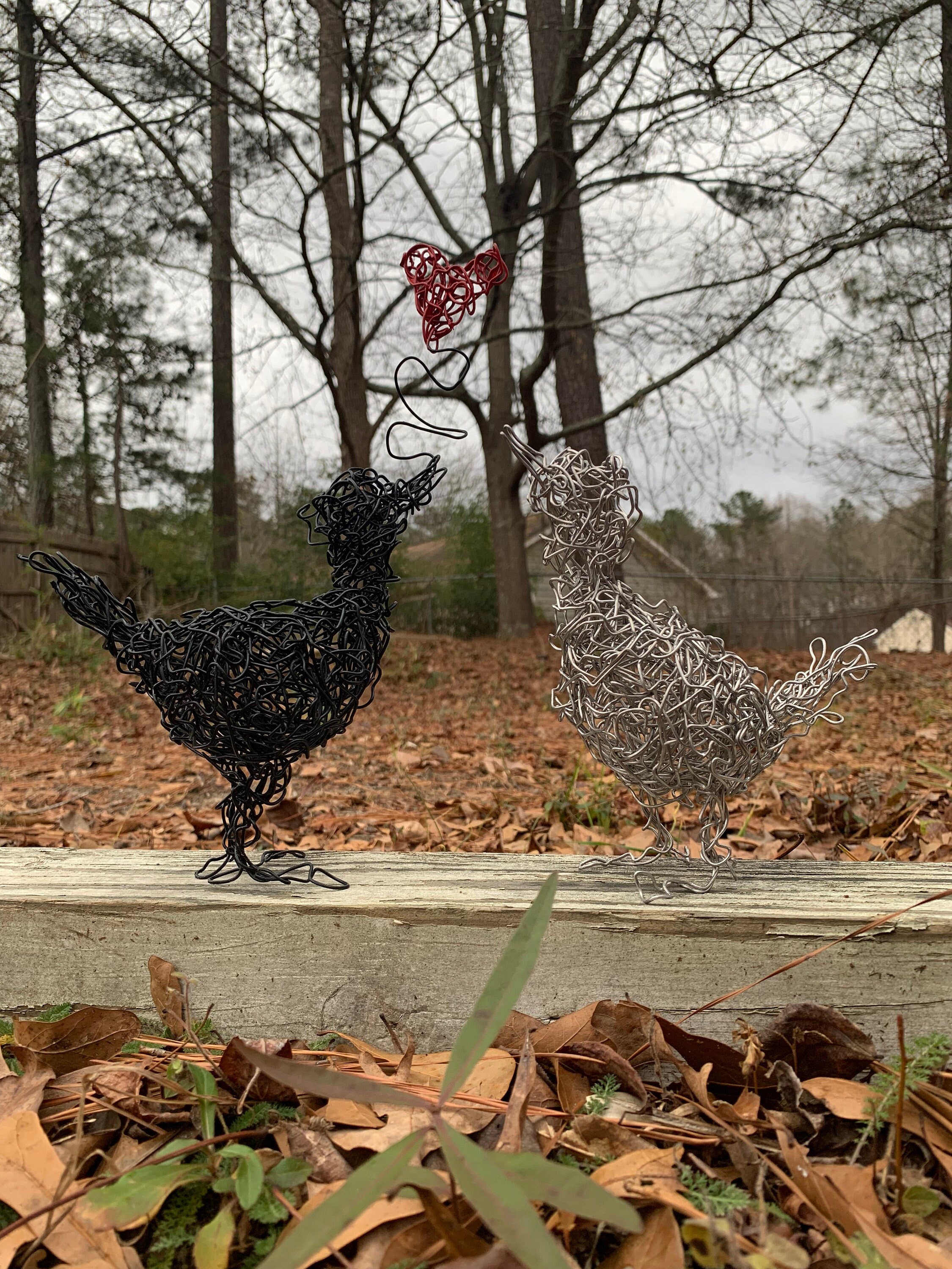 Aluminum Wire Love Birds Twisted Wire Art Silver Sculpture Paint and ...