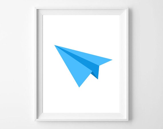Origami Blue Plane, Printable Colorful Geometric Art, Nursery Kids Room ...