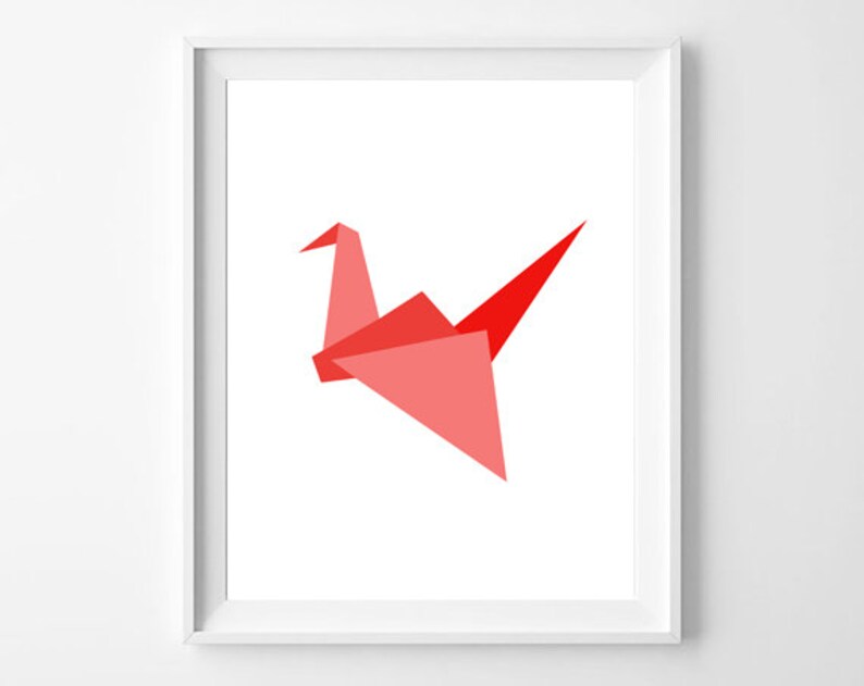 Origami red crane Printable colorful geometric art Nursery | Etsy
