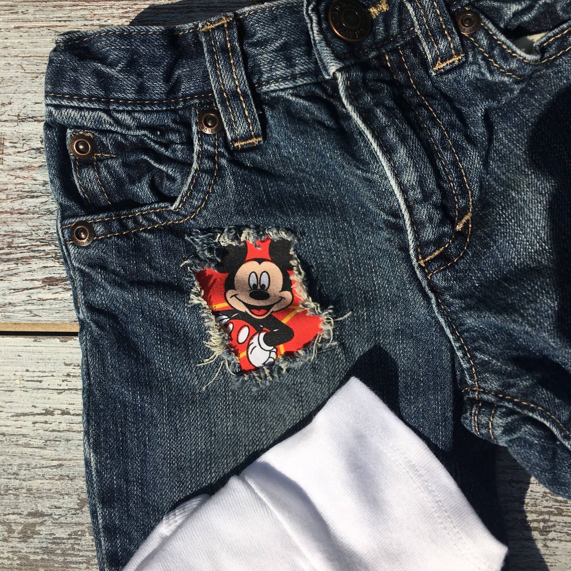 Mickey Mouse Distressed Jeans Mickey Mouse Onesie | Etsy