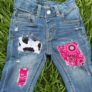 Girls Cow Print Distressed Jeans-cows-boutique-patch Bandanna Print ...