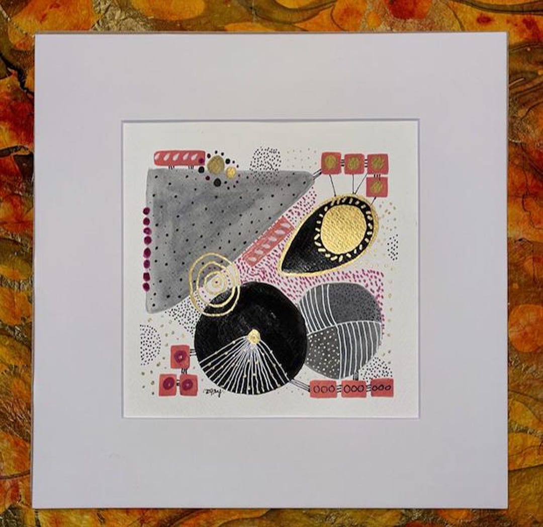 Fine Art Watercolor Modern "carnival" Hand Painted With Gold Accents - Etsy
