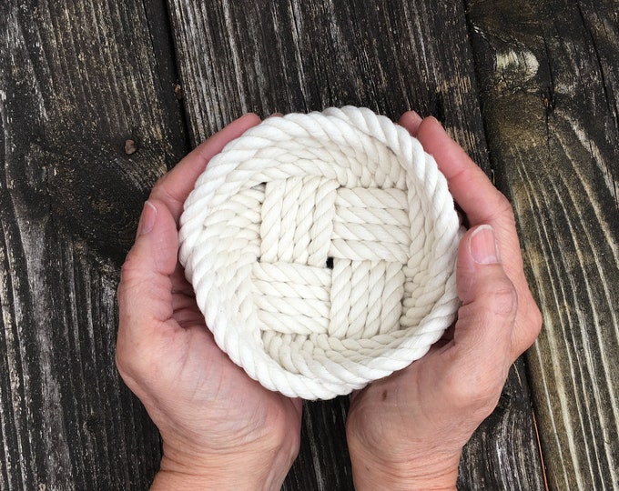 Rope Bowl Small Cotton Rope Jute Trinket Dish Nautical Decor White Rope ...