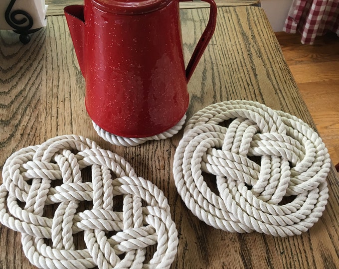 Rope Trivet Hot Pad Sailor Knot Celtic Knot Natural Cotton Rope White ...