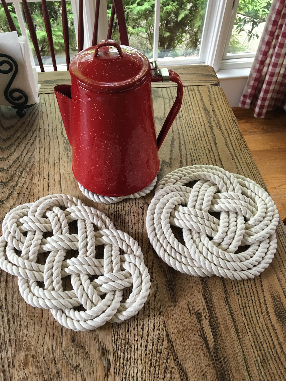 Rope Trivet Hot Pad Sailor Knot Celtic Knot Natural Cotton Rope White ...