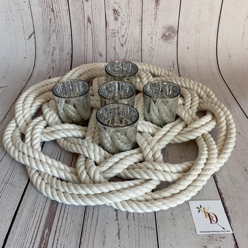 Advent Wreath Centerpiece, Mercury Glass Silver and White Cotton Rope ...