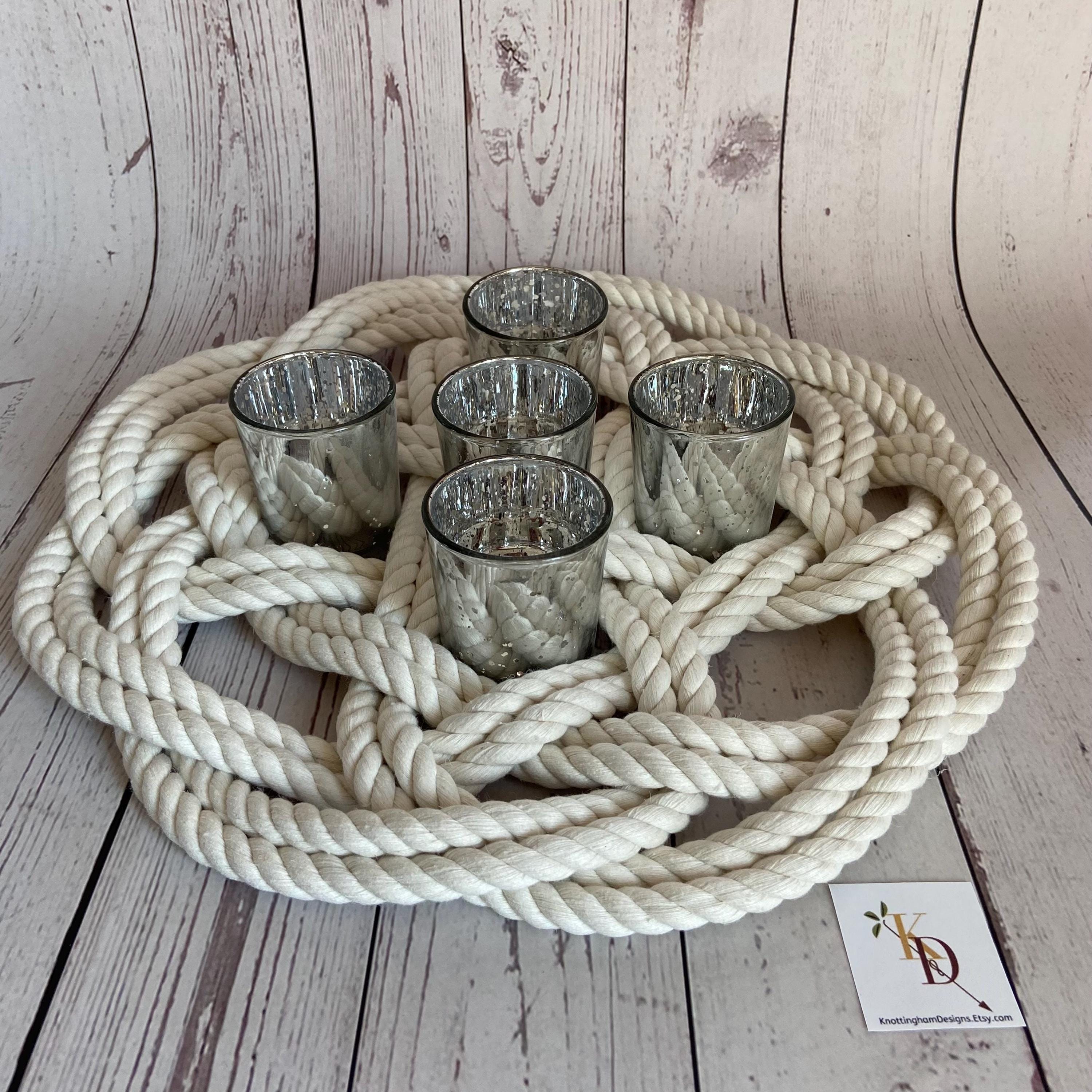 Advent Wreath Centerpiece, Mercury Glass Silver and White Cotton Rope ...