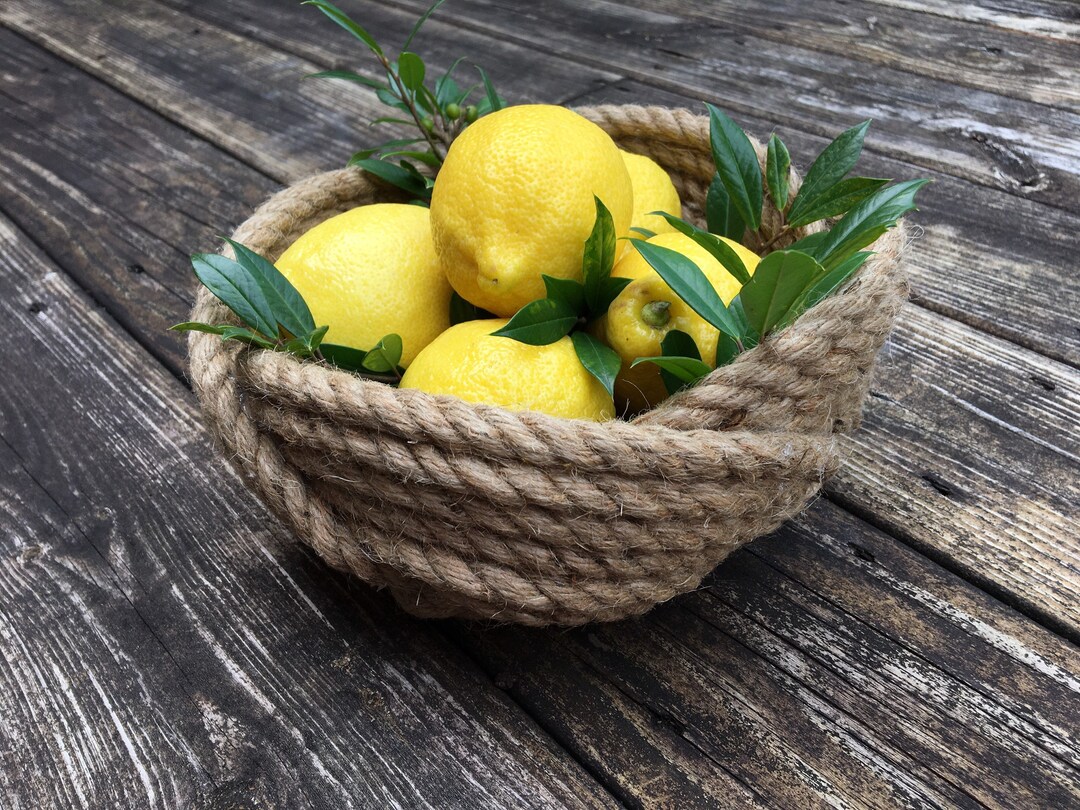 Large Jute Rope Bowl Basket Natural Fiber for Rustic Nautical Primitive ...