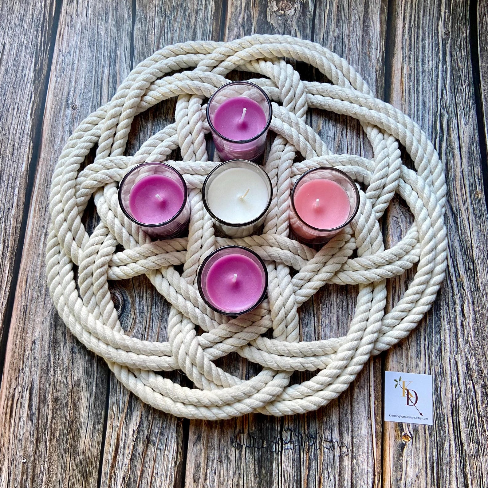 Advent Wreath Centerpiece, White Cotton Rope Tied in Coastal Knot With ...