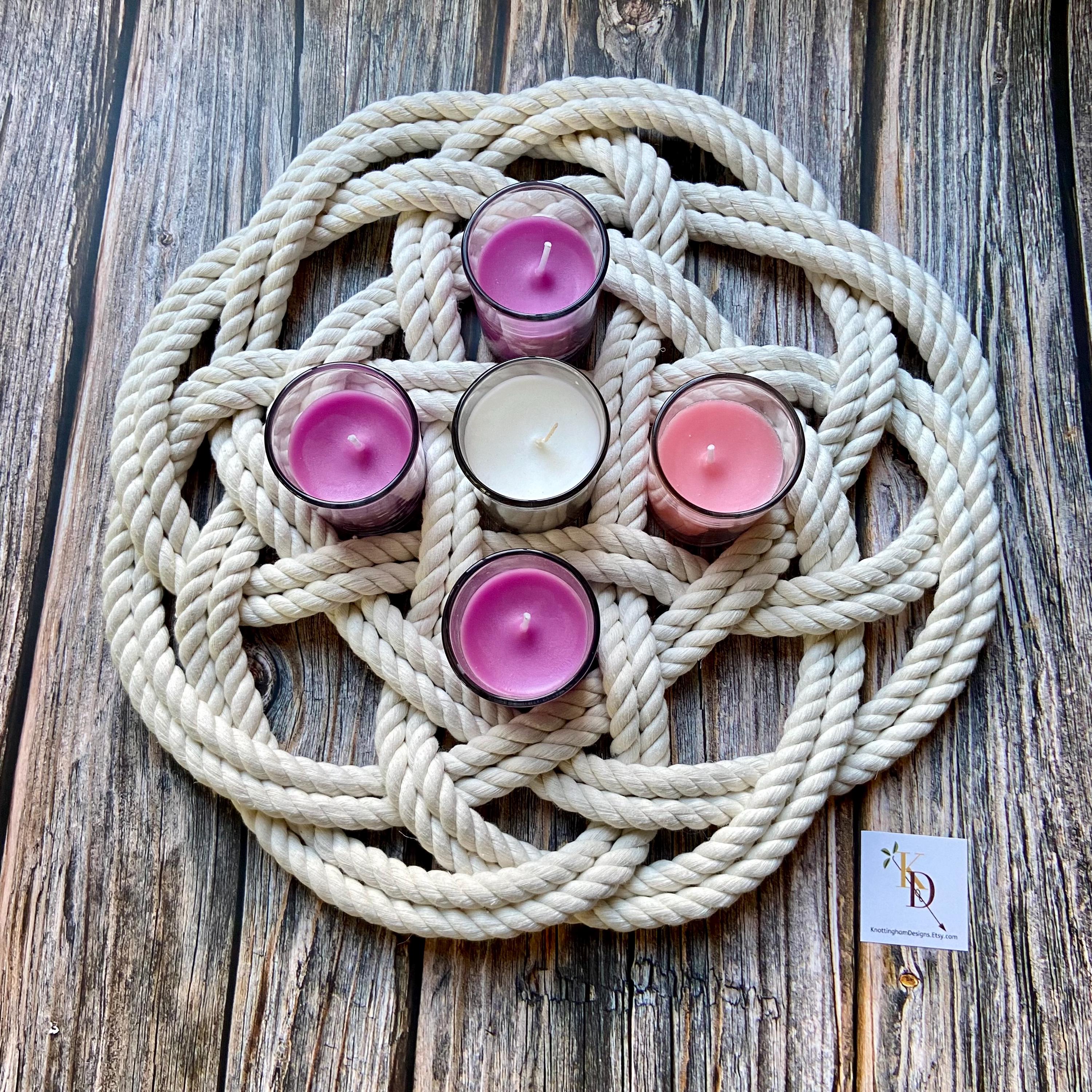 Advent Wreath Centerpiece, White Cotton Rope Tied in Coastal Knot With ...