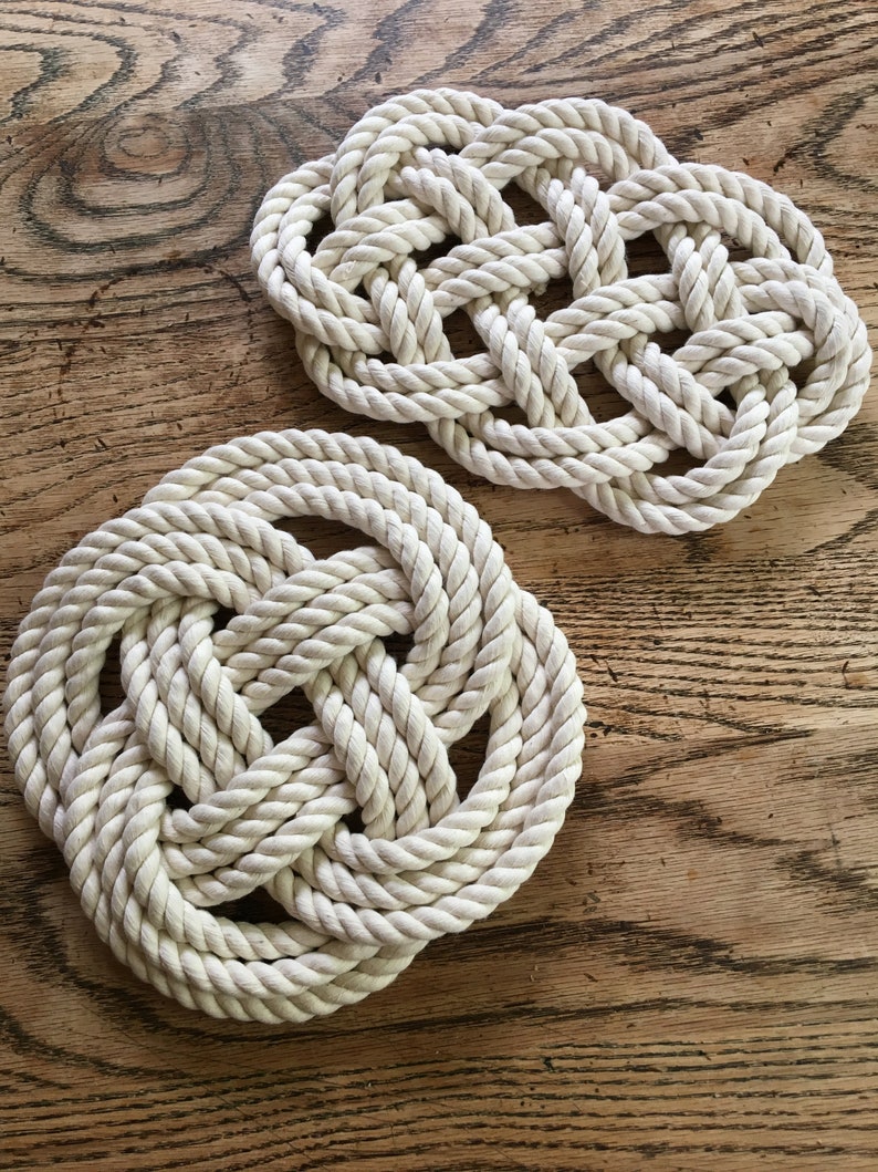 Rope Trivet Hot Pad Sailor Knot Celtic Knot Natural Cotton Rope White ...
