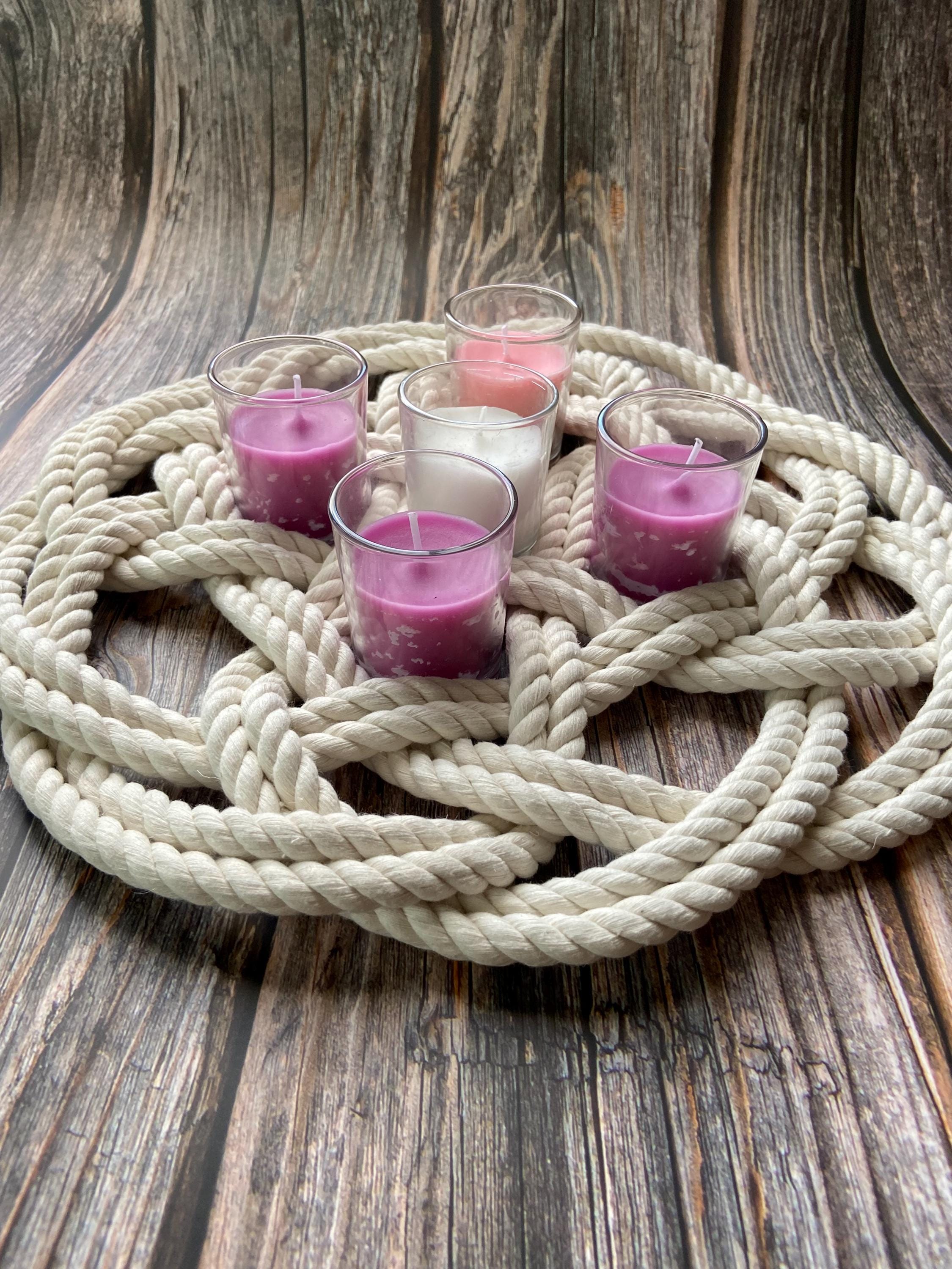 Advent Wreath Centerpiece, White Cotton Rope Tied in Coastal Knot With ...