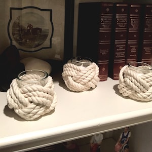 Rope Tea Light Votive Candle or LED Holder for Coastal Nautical or ...