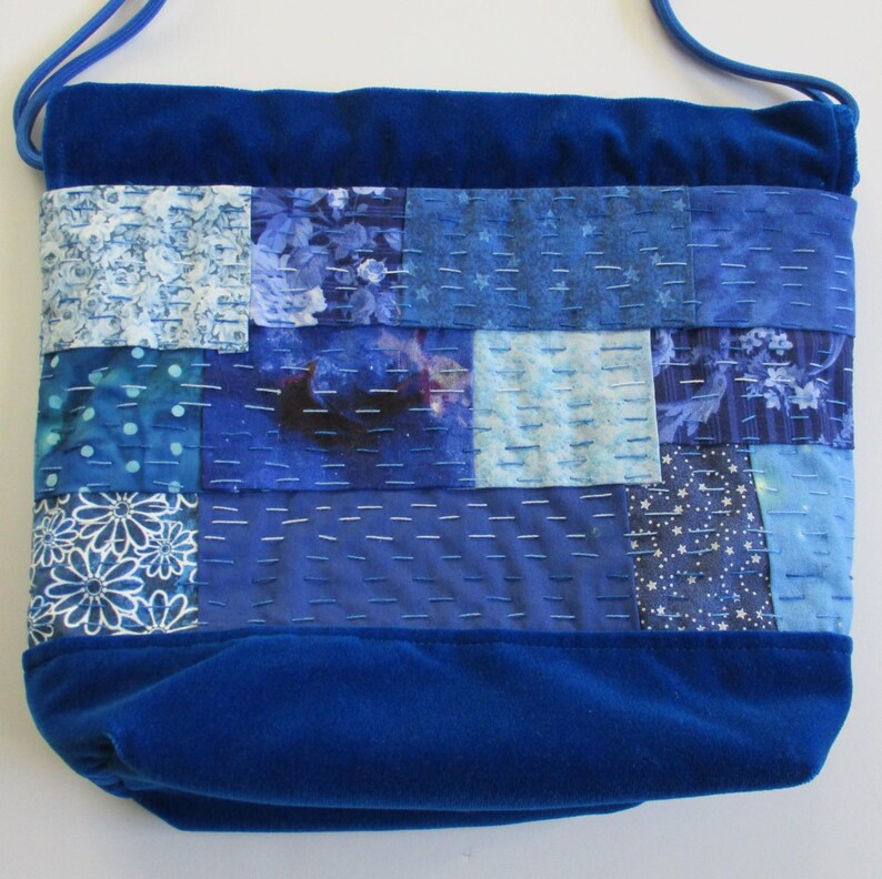 Drawstring Bag, Kawandi Style, Project Bag, Slow Stitch, Handquilted Bag, Velvet Bag, Gift for ...