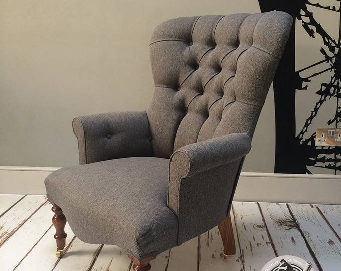 Sherlock Brown Grey Herringbone Chair - Etsy UK