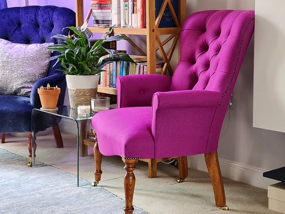 Lola Pink Wool Lounge Chair Abraham Moon Fabric - Etsy