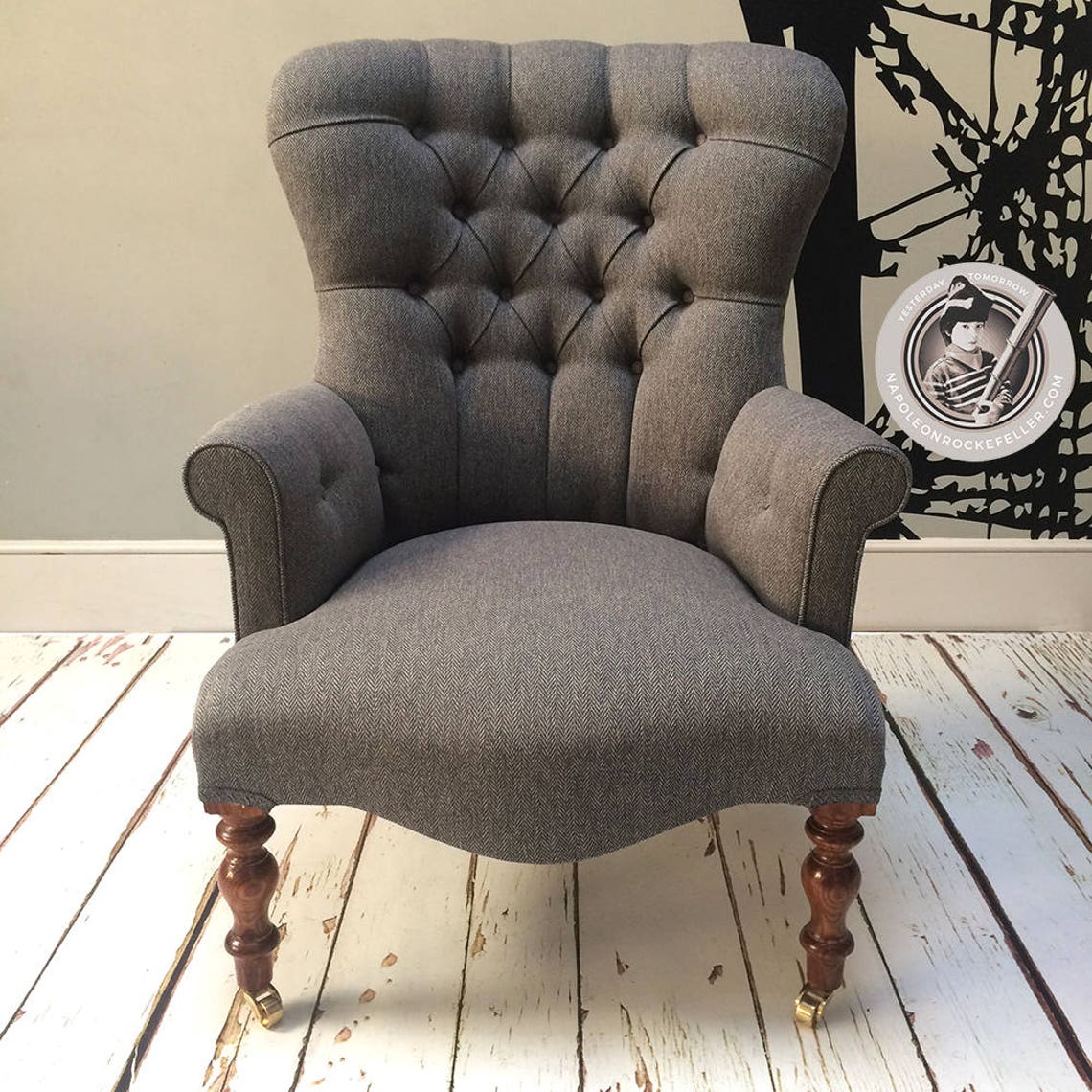 Sherlock Brown Grey Herringbone Chair - Etsy