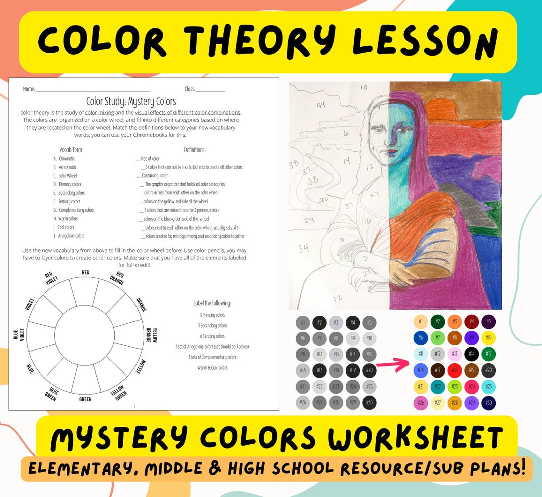 Color Theory Study : Mystery Color Worksheet / Sub Plans / Art Lesson ...