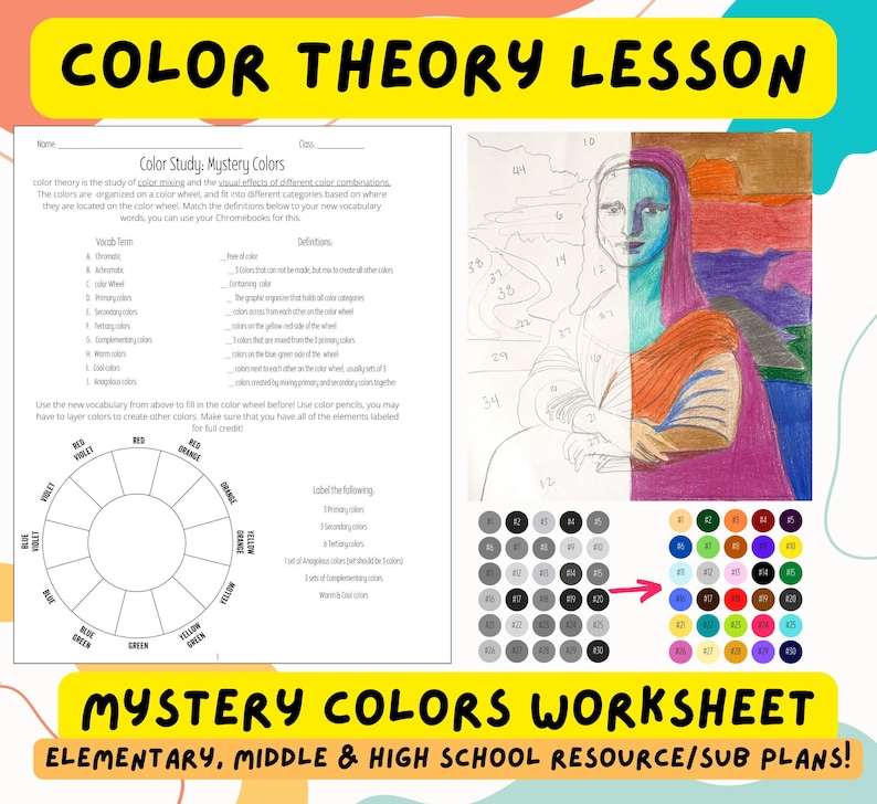 Color Theory Study : Mystery Color Worksheet / Sub Plans / Art - Etsy