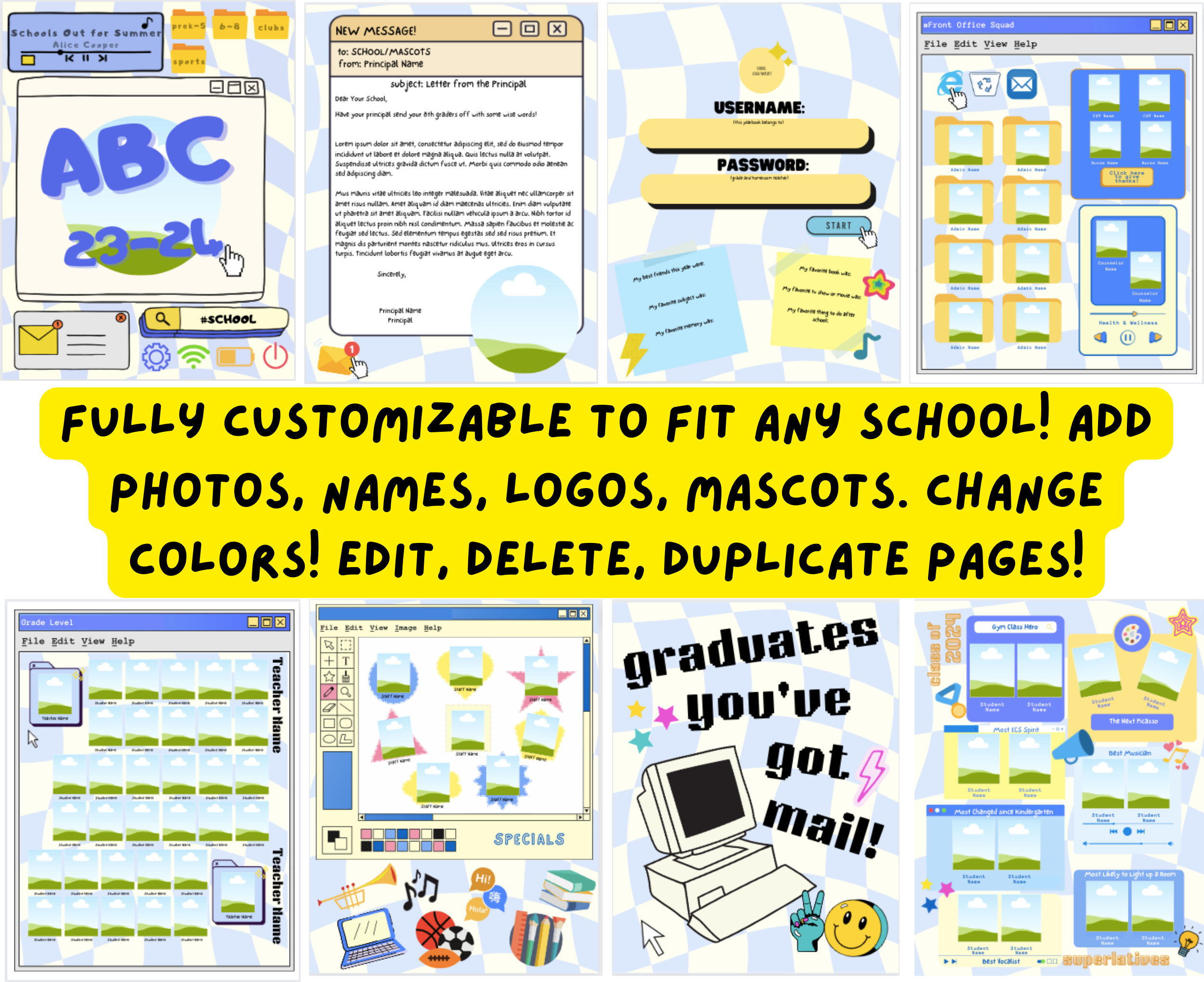 Yearbook Template - Y2K Computer Theme - Easy Edit - Mauroartroom - Etsy