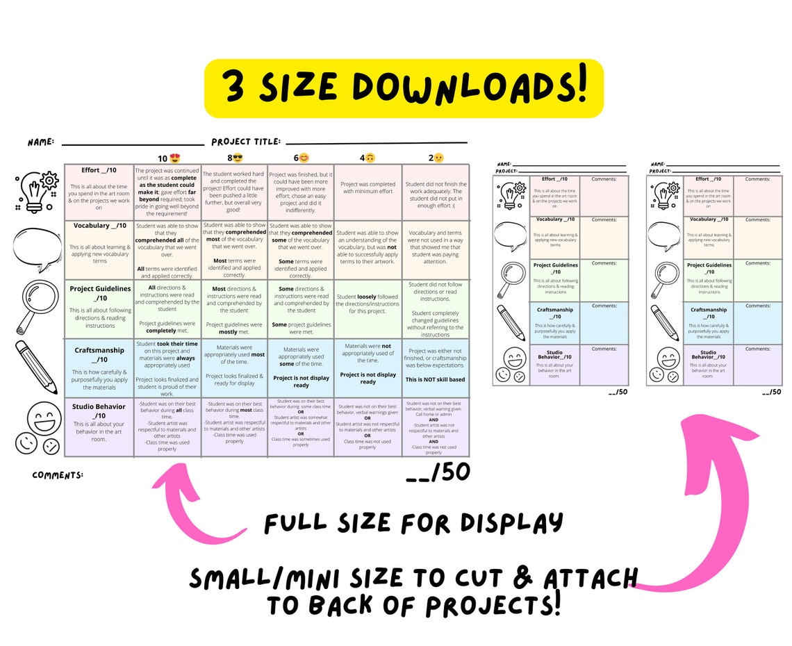 Art Classroom Rubric Bundle rubric Mini Rubric & Rubric - Etsy