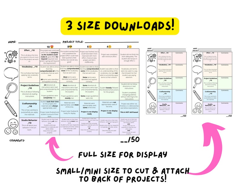 Art Classroom Rubric Bundle (rubric, Mini Rubric, & Rubric Breakdown ...