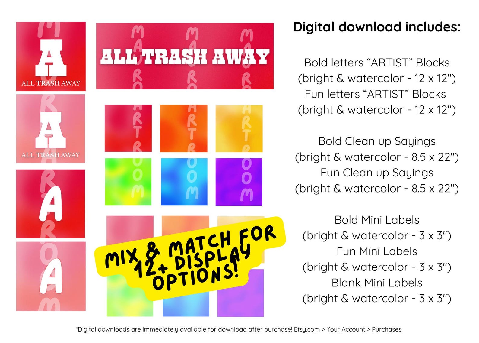 Art Classroom - Artist Clean up Posters - Mauroartroom / Colorful Art ...