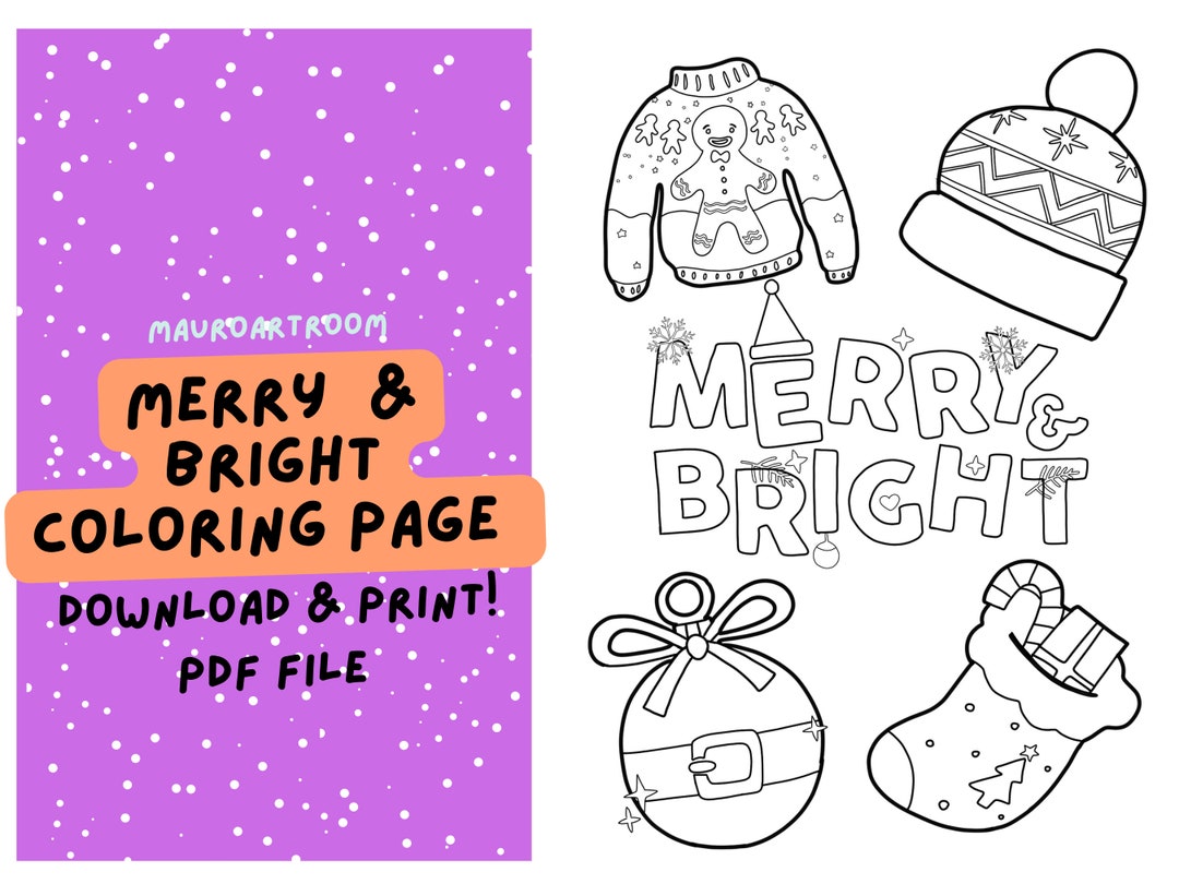 Merry & Bright Holiday Coloring Page - Holiday Activity / Christmas ...